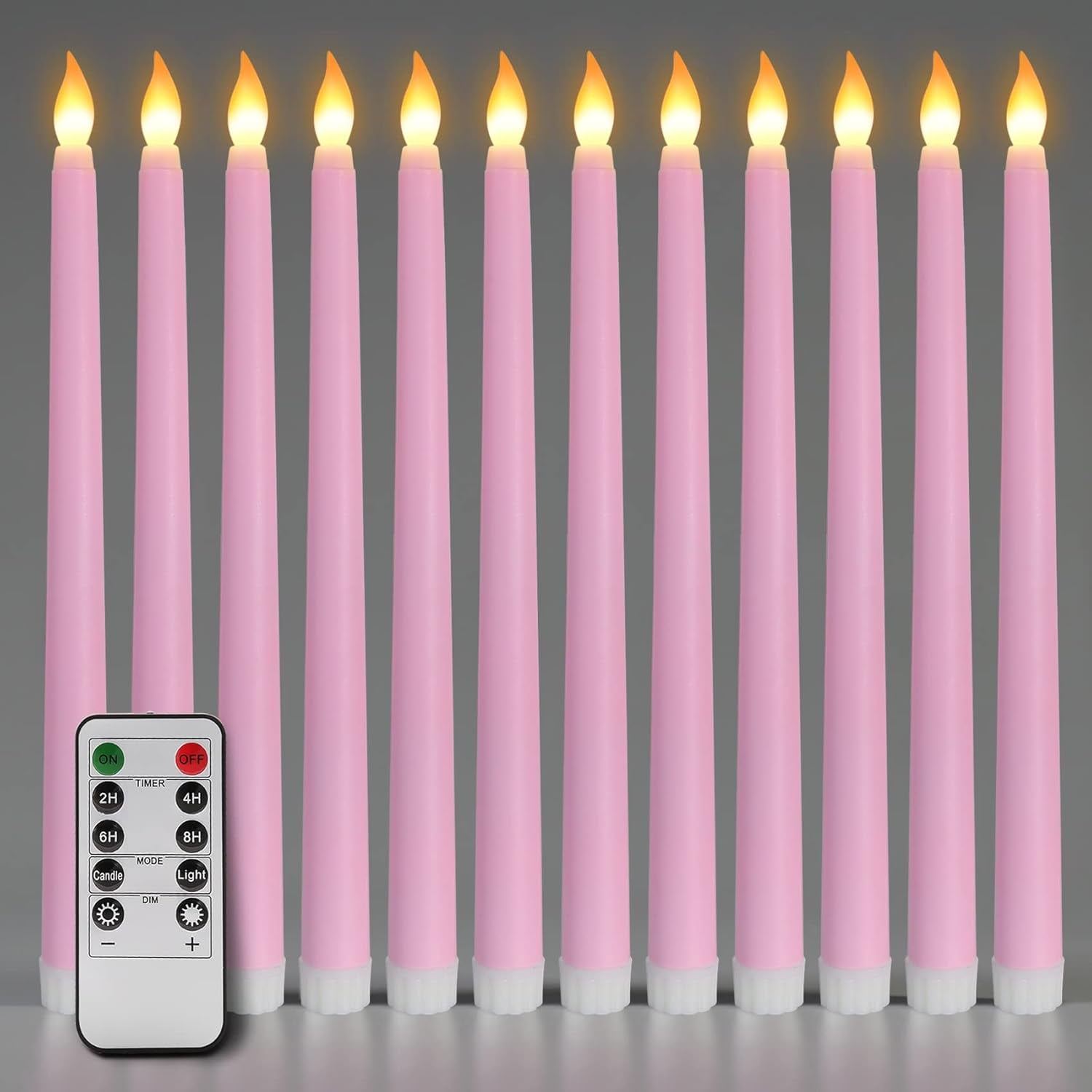 Pink Flameless Taper Candles with Remote, Flickering LED Battery ...