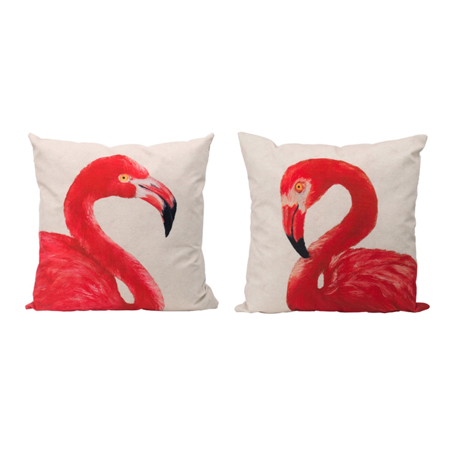 Pink Flamingo Accent Pillows - Set of 2 - Pink, Off-White Finish ...