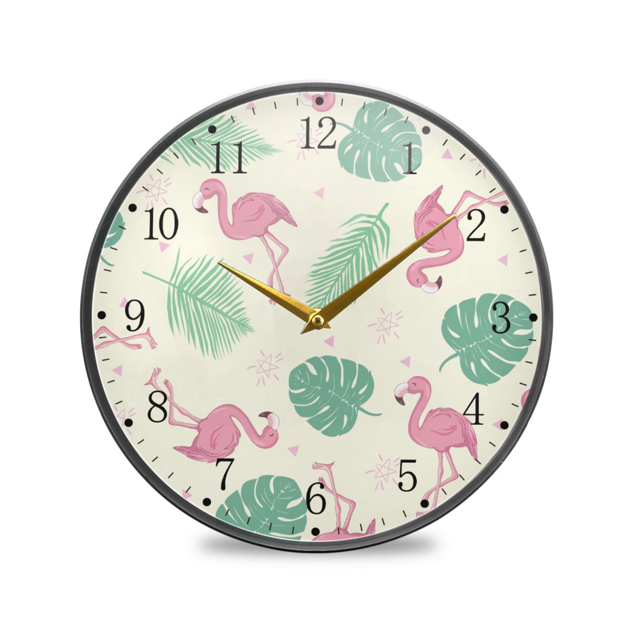 Pink Flamingo Acrylic Wall Clocks Quiet Round Clock Battery Operated ...