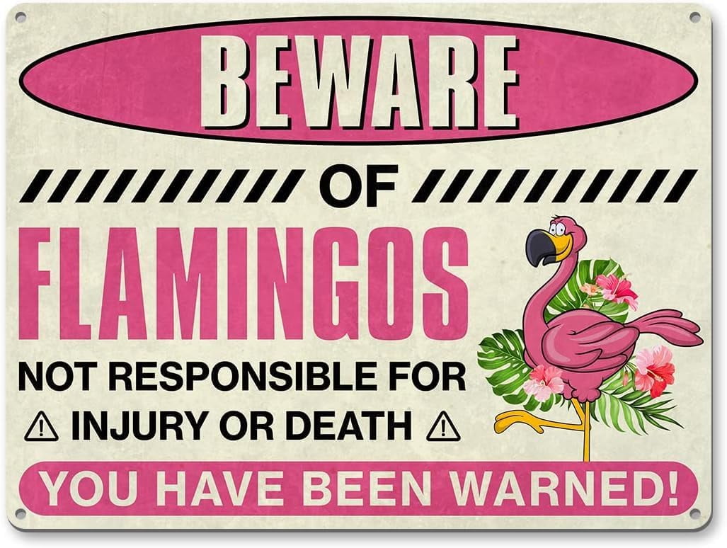Pink Flamingo Aluminum Signs - Beware Of Flamingo Warning Metal Sign ...