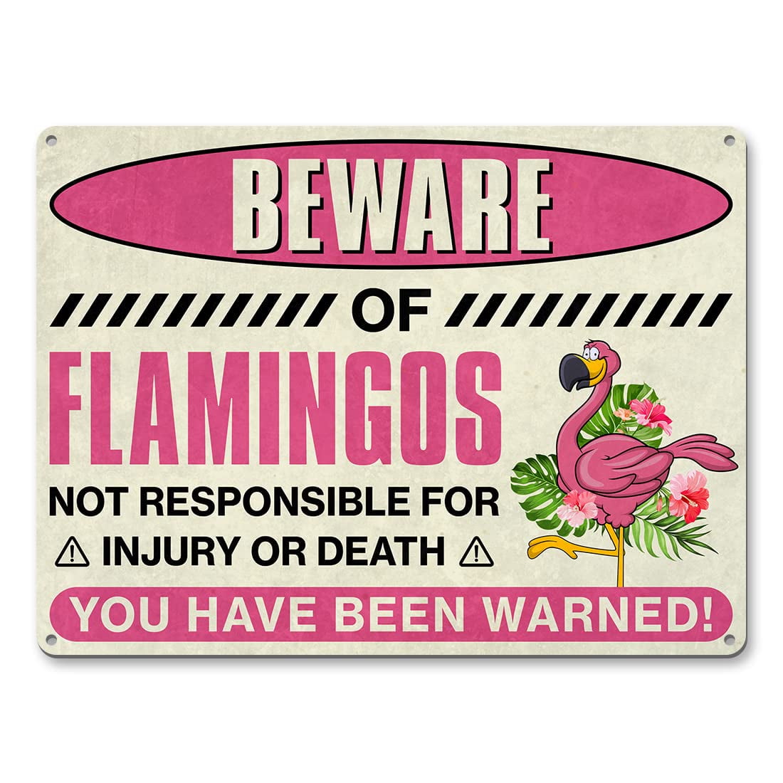 Pink Flamingo Aluminum Signs - Beware of Flamingo Warning Metal Sign ...