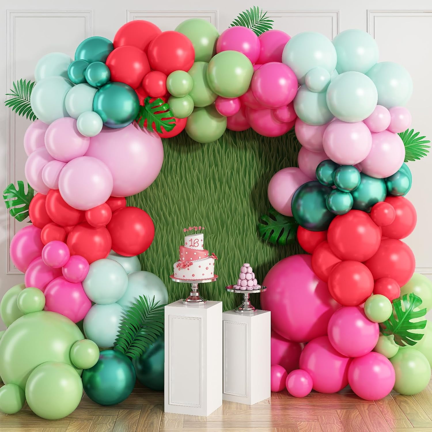 Pink Flamingo Balloons Garland Arch Kit Tropical Balloons with Olive ...