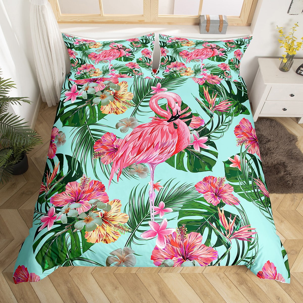Pink Flamingo Bedding Set Full Size Flamingo Decor Duvet Cover for ...