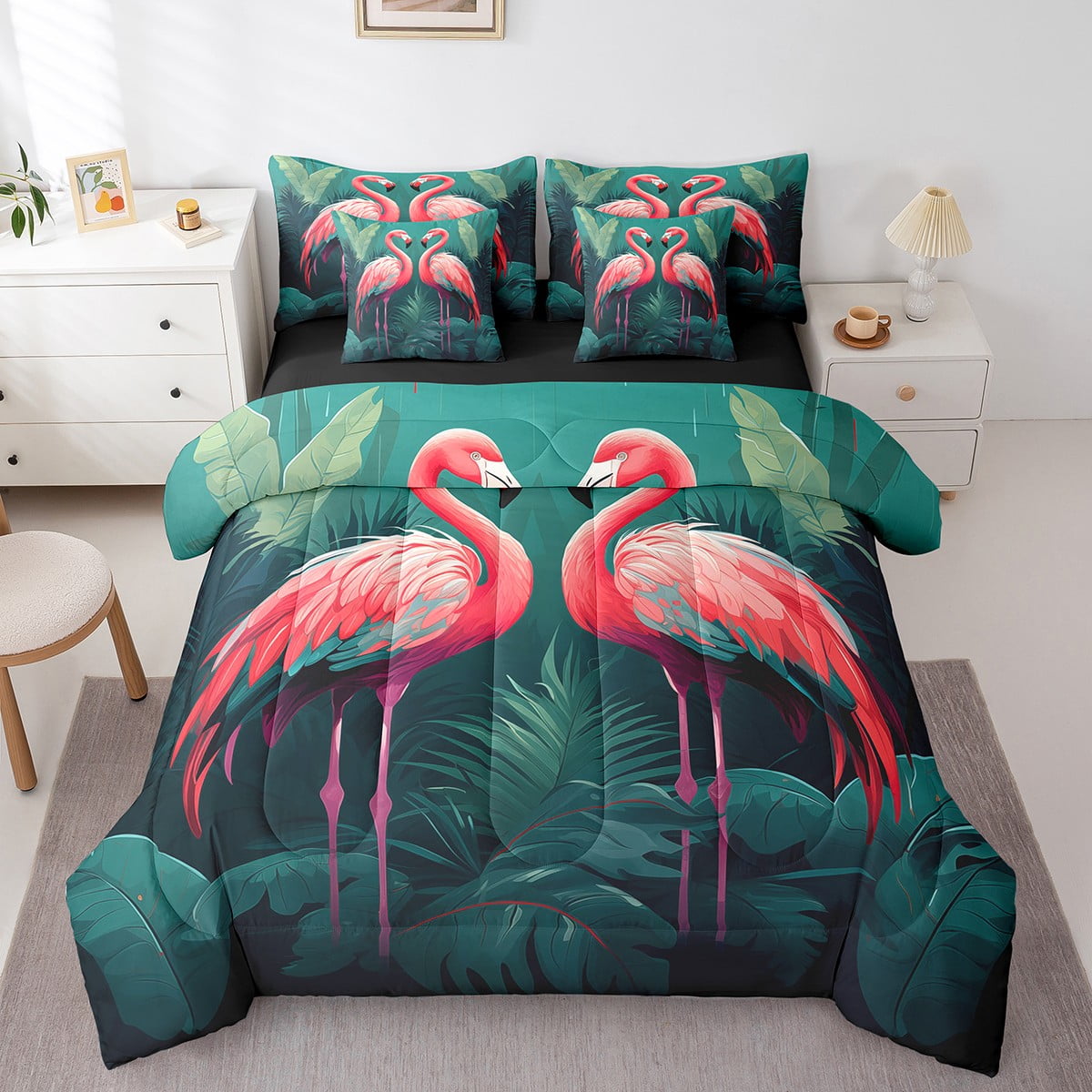 Pink Flamingo Bedding Set Queen Size,Birds Wildlife Animals Soft ...