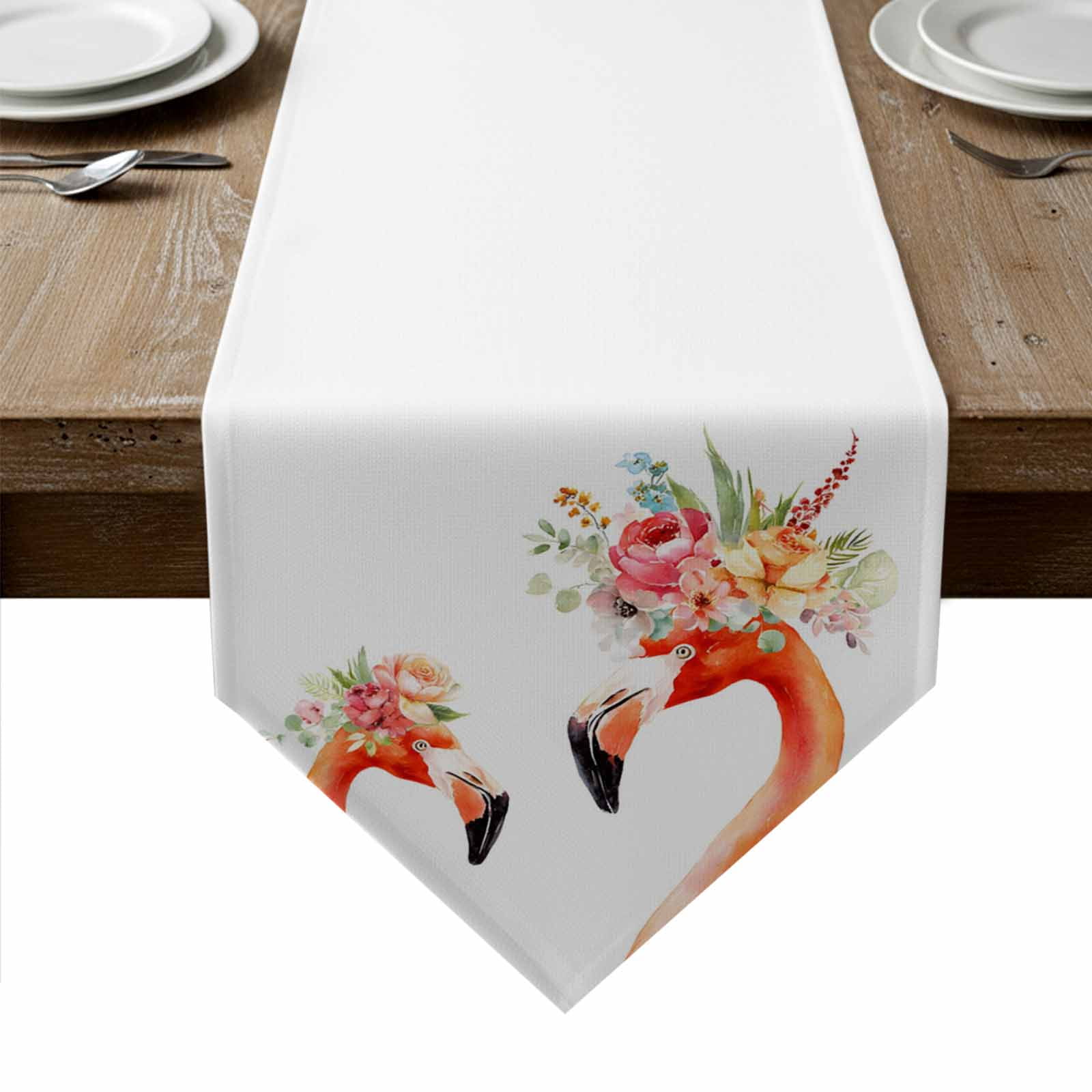 Pink Flamingo Birds Table Runner Linen Burlap Table Runner 60 Inches ...