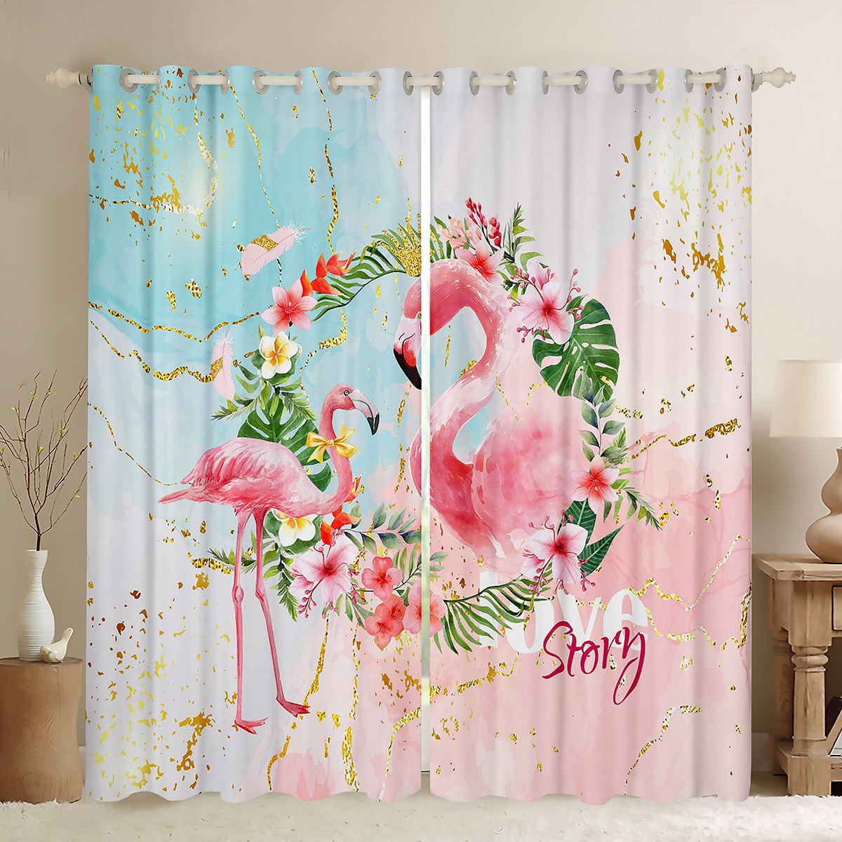 Pink Flamingo Blackout Curtains Flamingo Curtains Cute Flamingo Decor ...