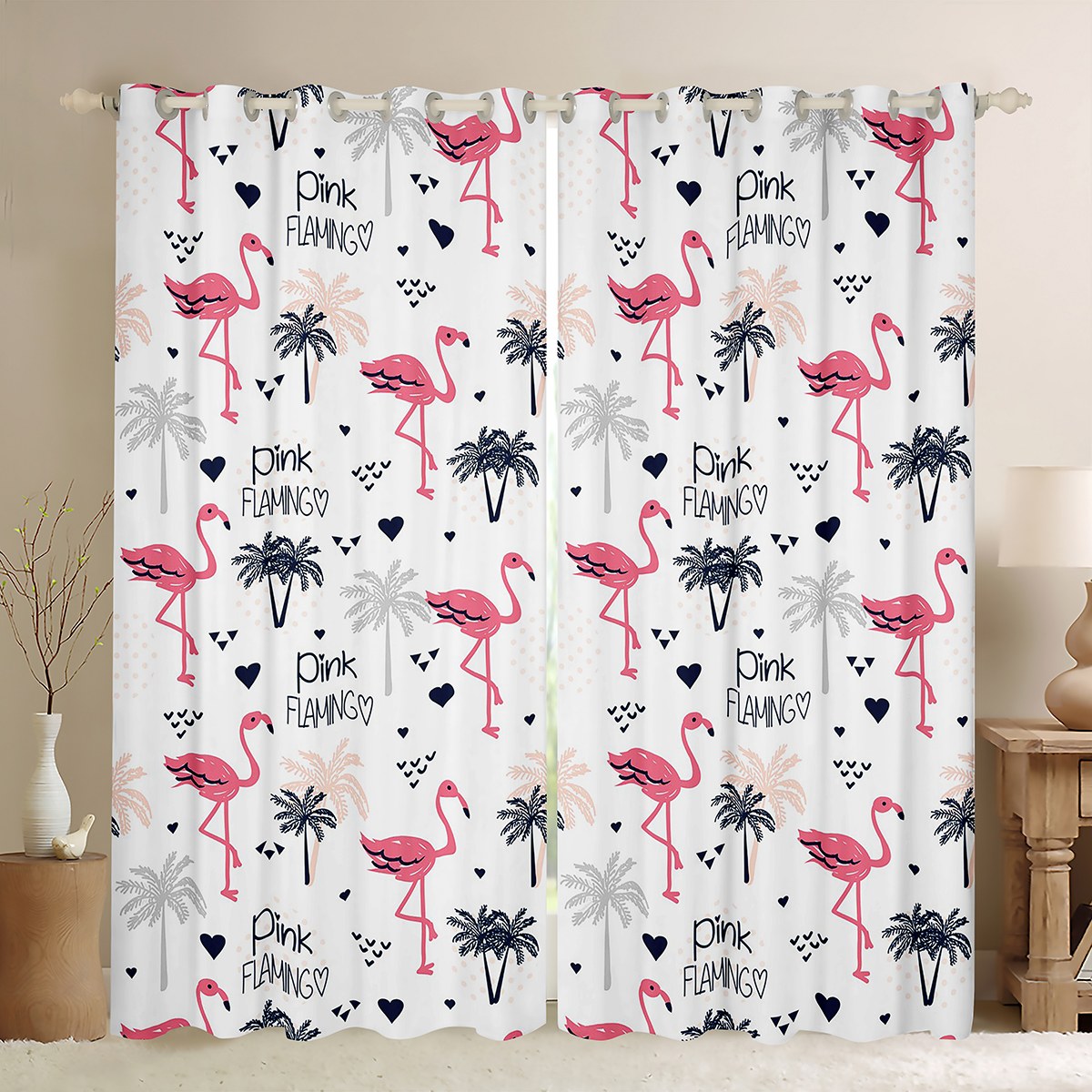 Pink Flamingo Blackout Curtains Women Flamingo Decor Curtains Palm ...