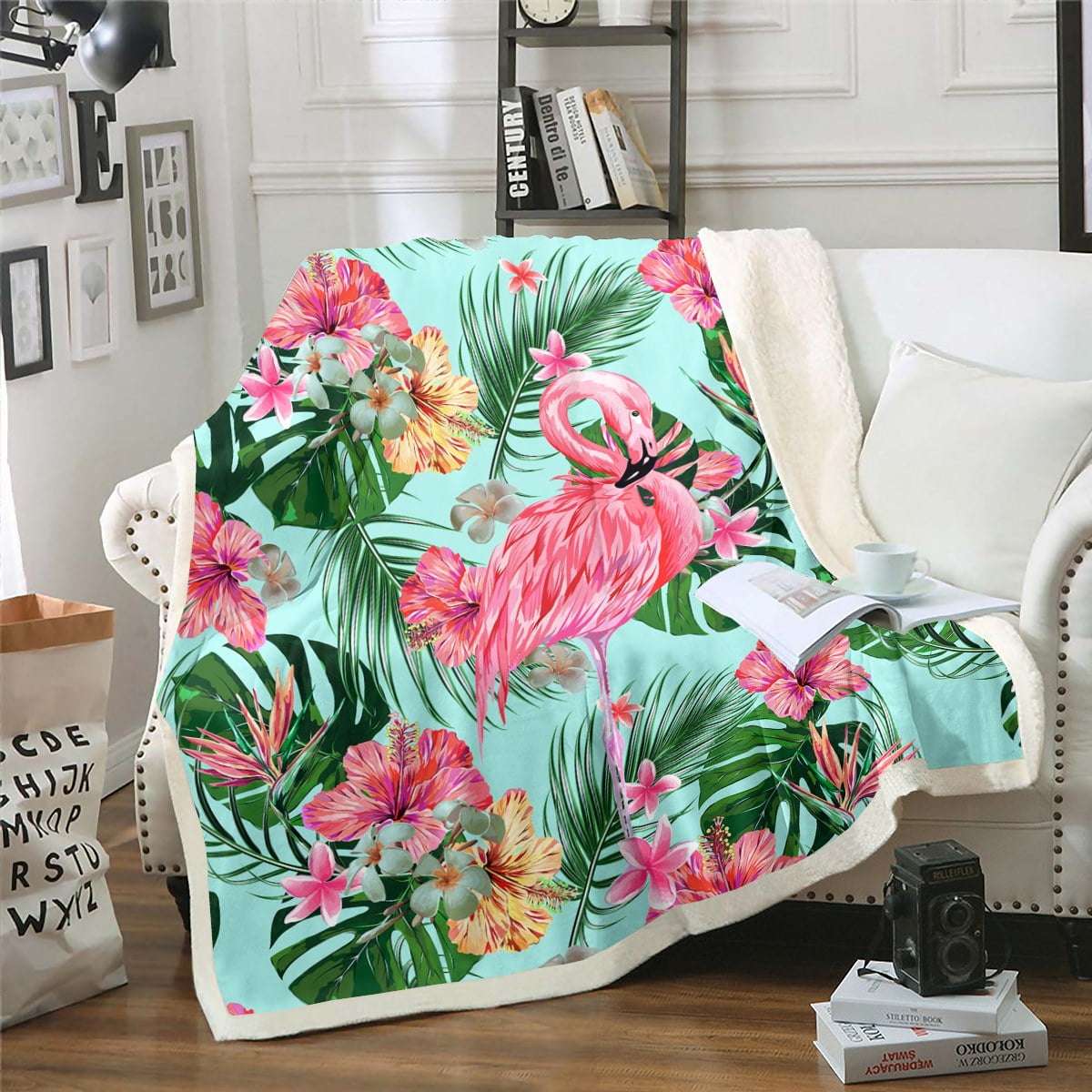 Pink Flamingo Blanket Flamingo Decor Throw Blanket Women Green Palm ...