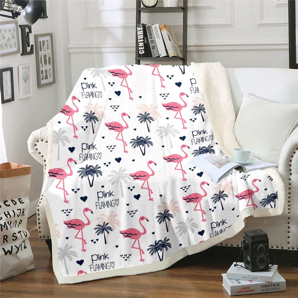Pink Flamingo Blanket Women Flamingo Decor Throw Blanket Palm Leaves ...