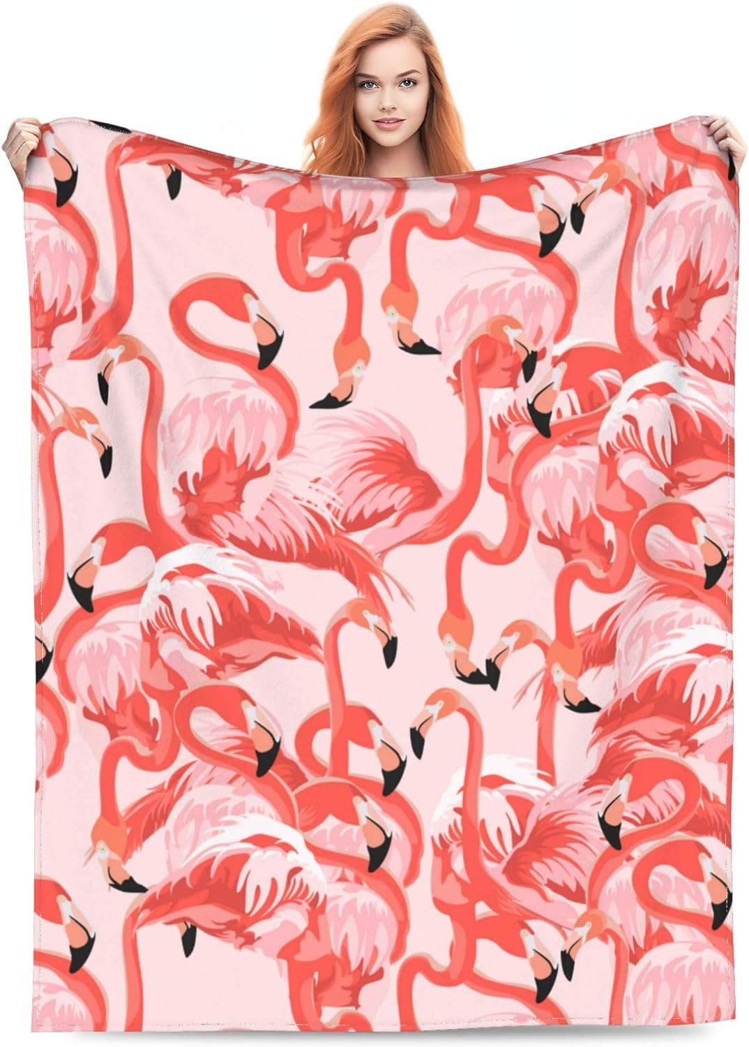 Pink Flamingo Blanket, Tropical Animal Floral Exotic Birds Throw ...