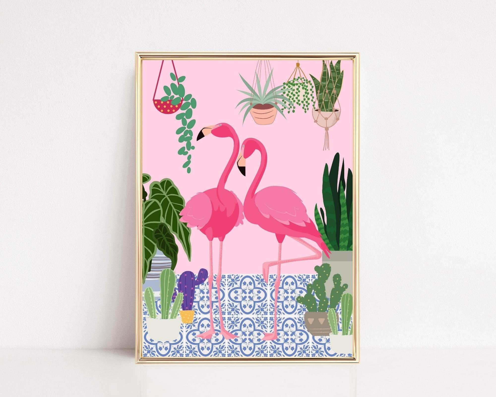 Pink Flamingo Botanical Wall Art Printable Animal Poster Tropical Boho ...