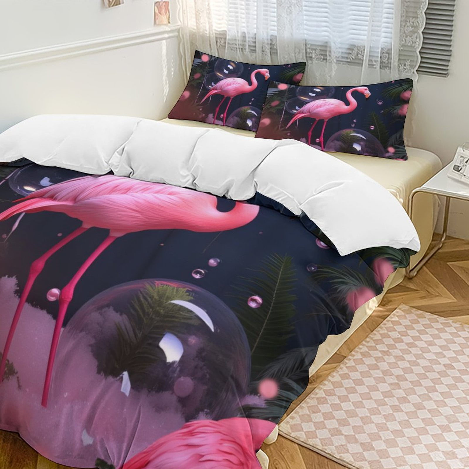 Pink Flamingo Bubble Art 3D Duvet Cover Set Quilt Cover Theme of Kid ...