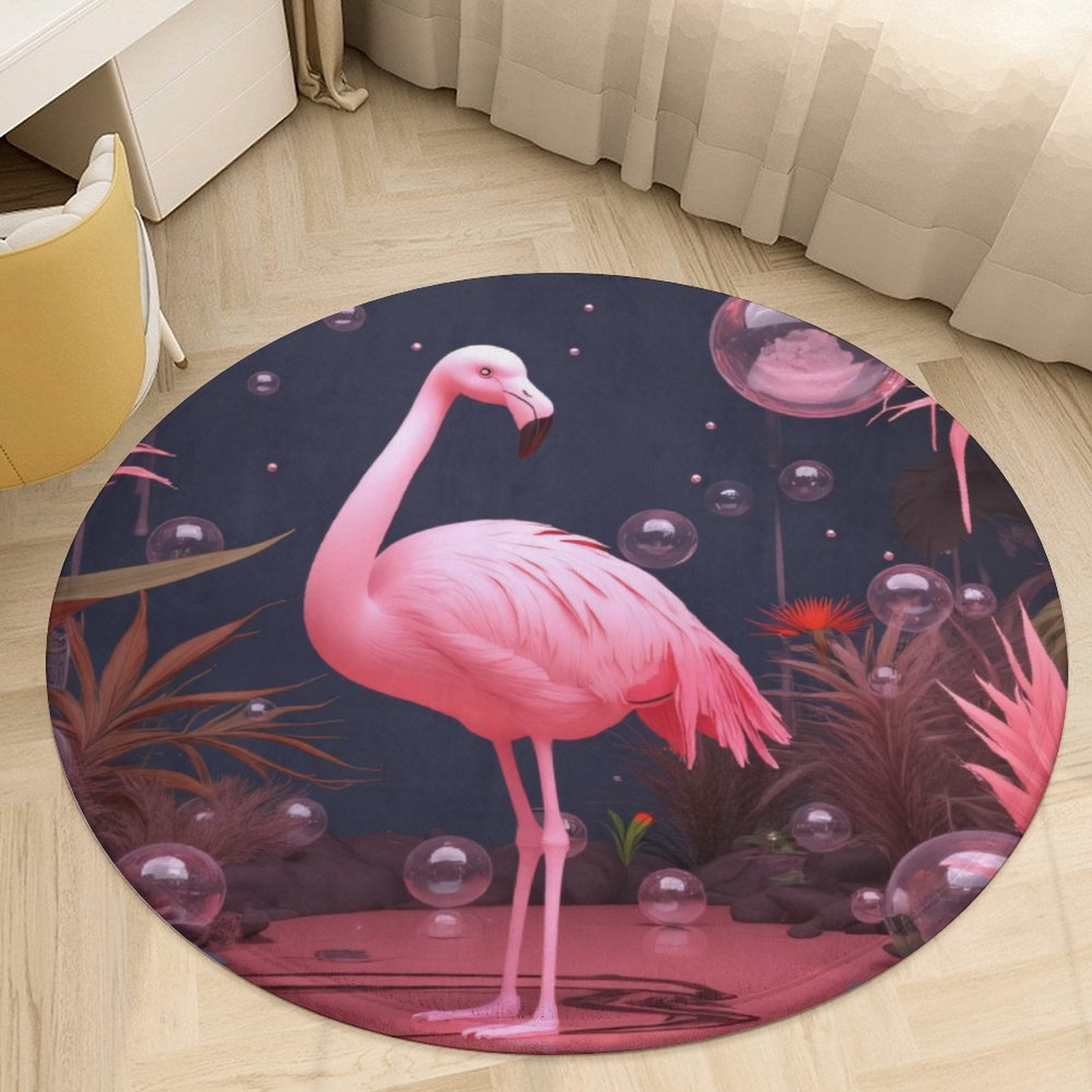 Pink Flamingo Bubble Garden Round Area Rugs for Bedroom Living Room ...