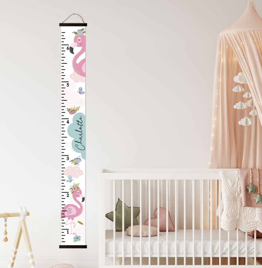Pink Flamingo Canvas Growth Chart for Wall Nursery Decor - Ready to ...