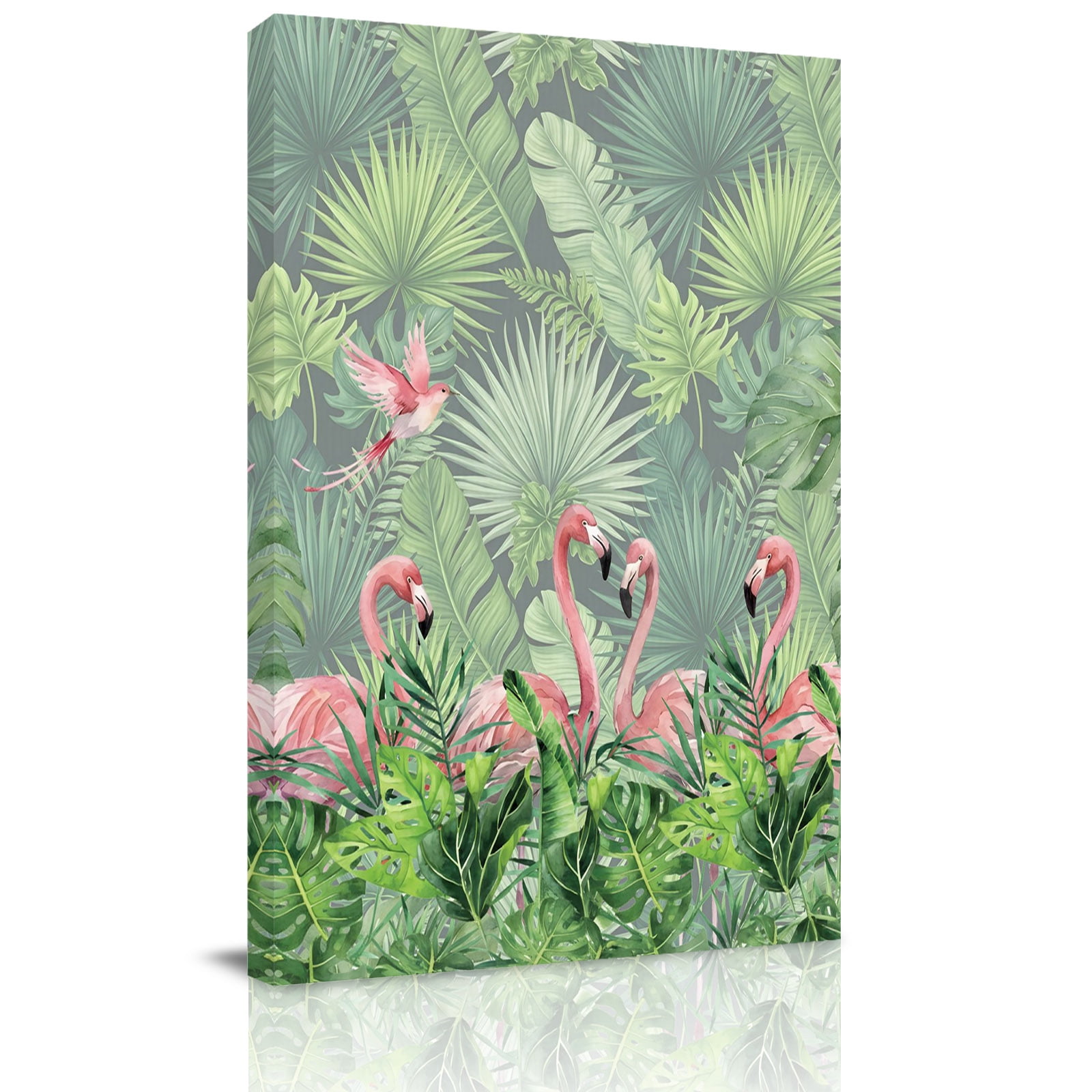 Pink Flamingo Canvas Wall Art for Living Room, Green Jungle Tropical ...