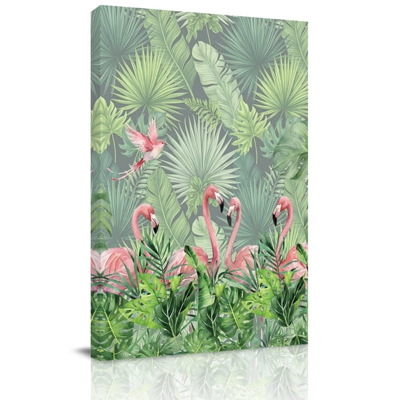 Pink Flamingo Canvas Wall Art for Living Room, Green Jungle Tropical ...
