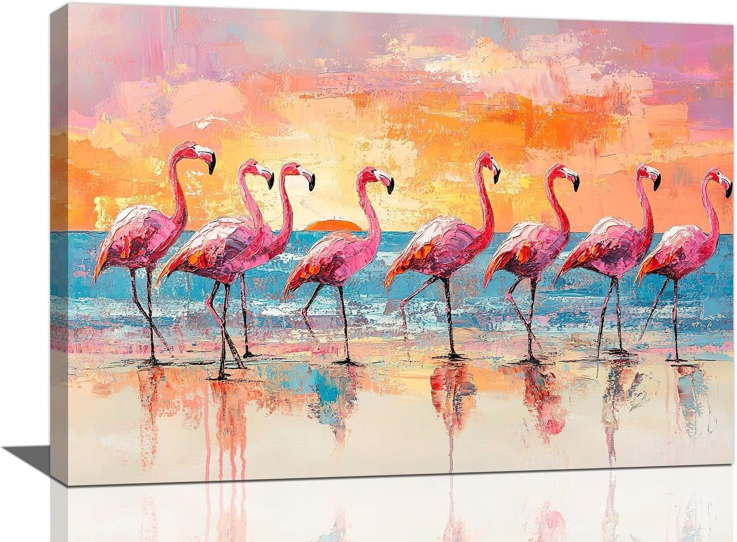 Pink Flamingo Canvas Wall Art Tropical Flamingo Coastal Blue Ocean ...