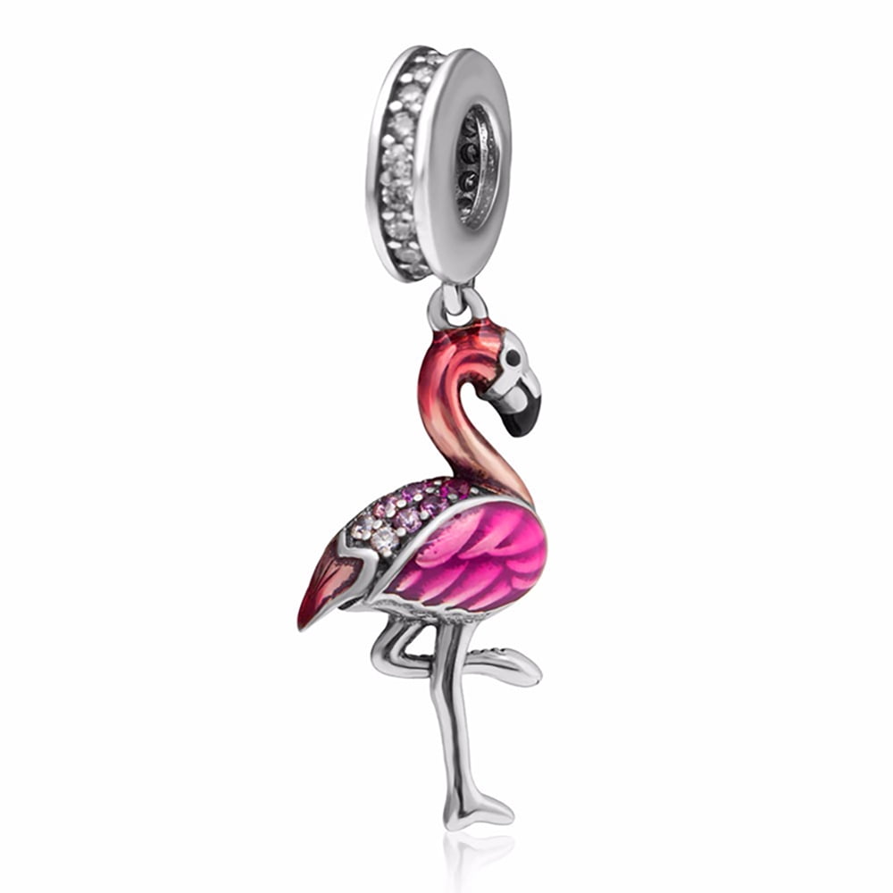 Pink Flamingo Charm for Women CZ Sterling Silver European Bead for ...
