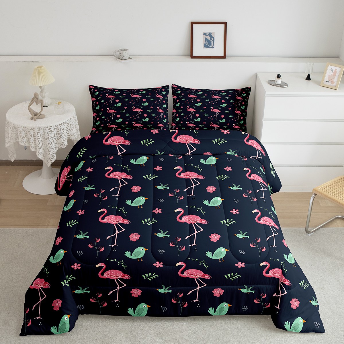 Pink Flamingo Comforter Set Full for Boys Girls Romantic Theme Bedding ...