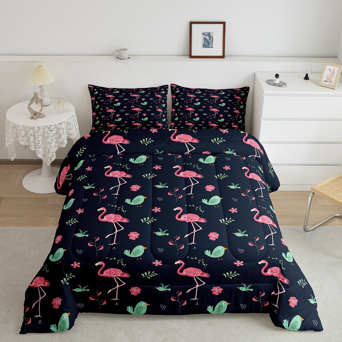 Pink Flamingo Comforter Set King Romantic Theme Bedding Cute Animal ...