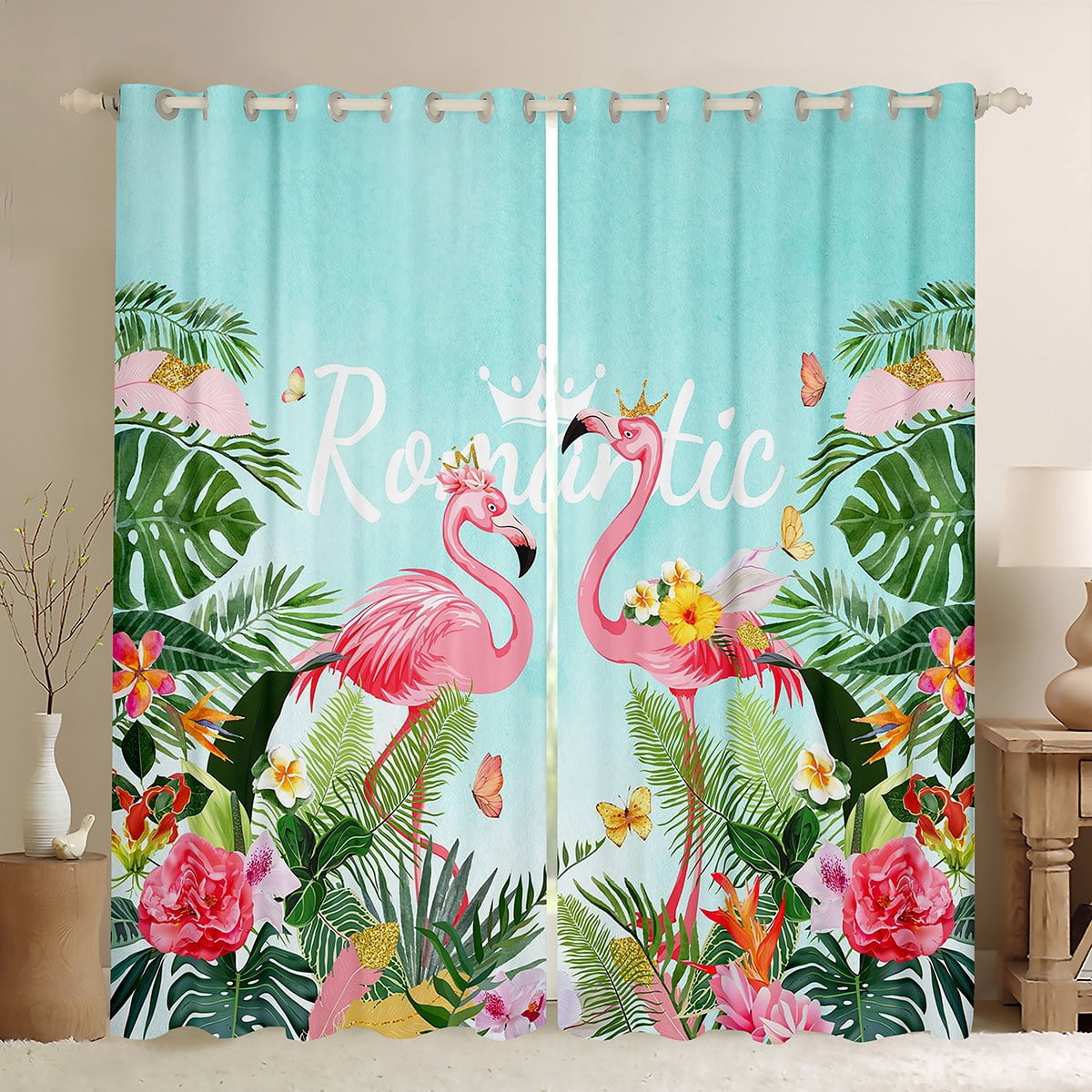Pink Flamingo Curtains Women Romantic Theme Blackout Curtains Cute ...