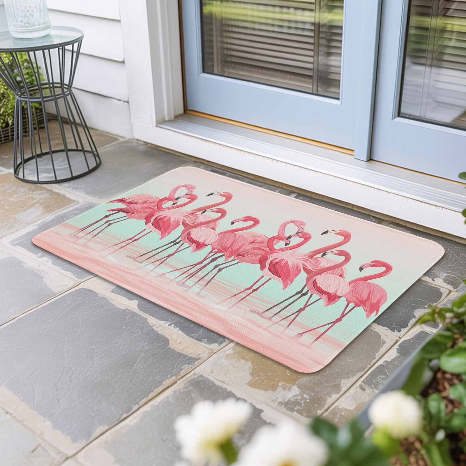Pink Flamingo Door Mat Indoor Outdoor,Summer Tropical Flamingo Hawaii ...