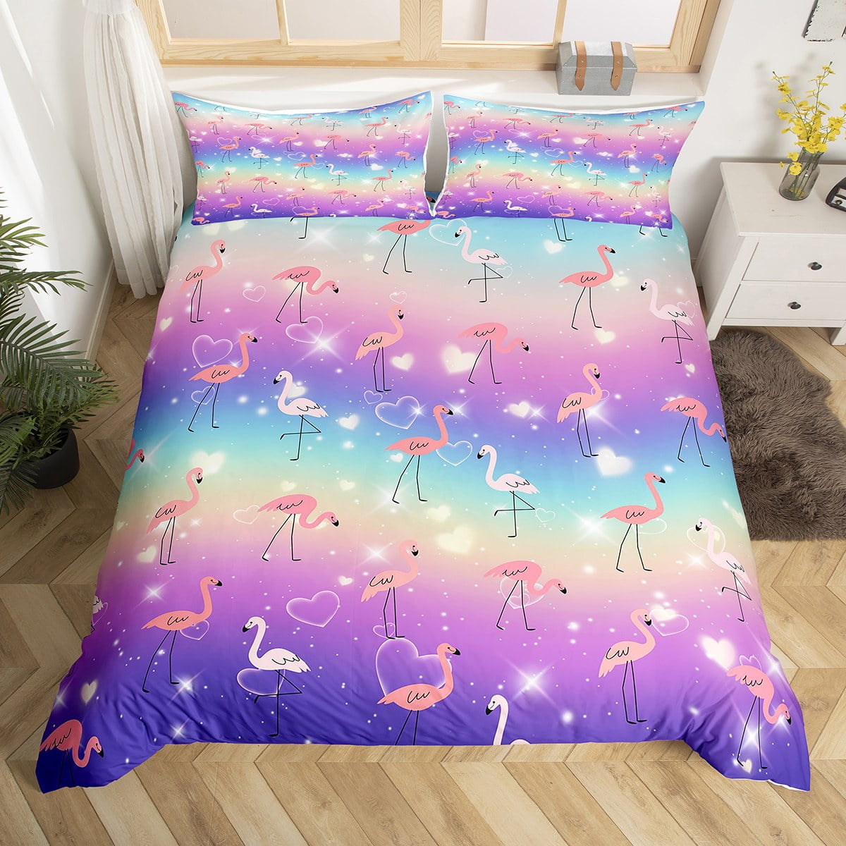 Pink Flamingo Duvet Cover King Women Flamingo Decor Bedding Set Blue ...
