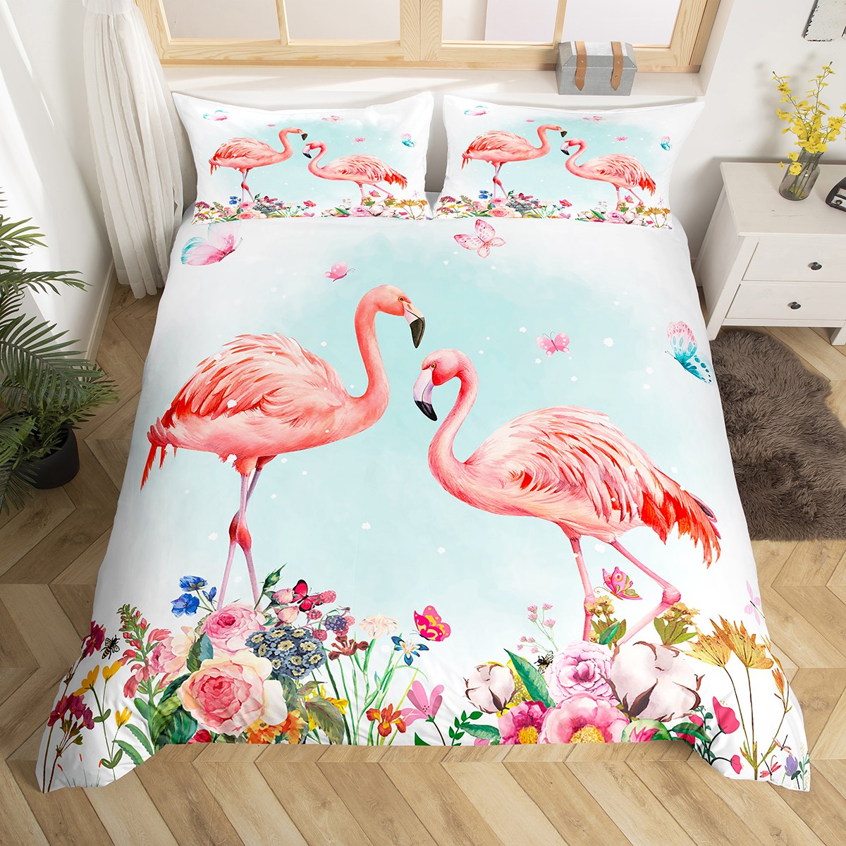 Pink Flamingo Duvet Cover Twin Women, Cute Animal Flamingo Decor ...