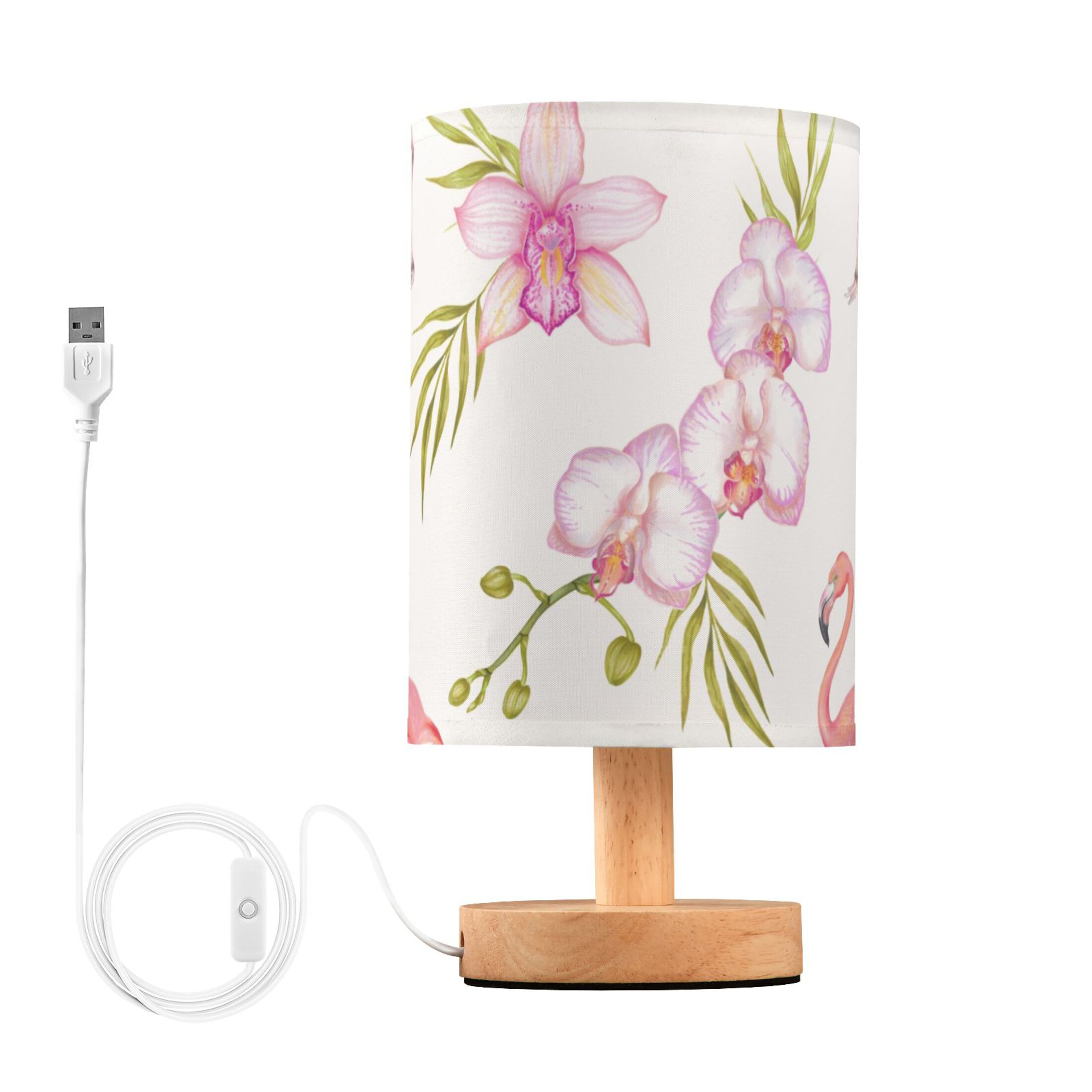 Pink Flamingo Flowers Bedside Table Lamp LED Warm Lights with USB ...