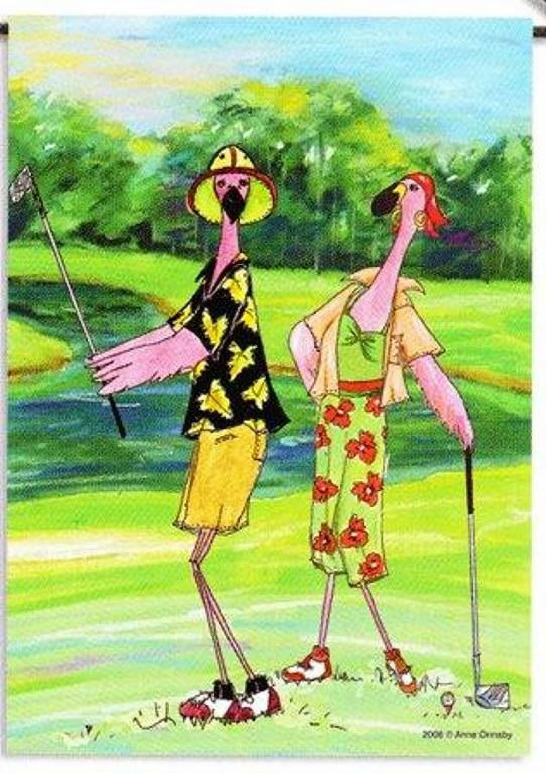 Pink Flamingo Golfers Golfing Golf 13 x 18 Inch Garden Flag Banner GF ...