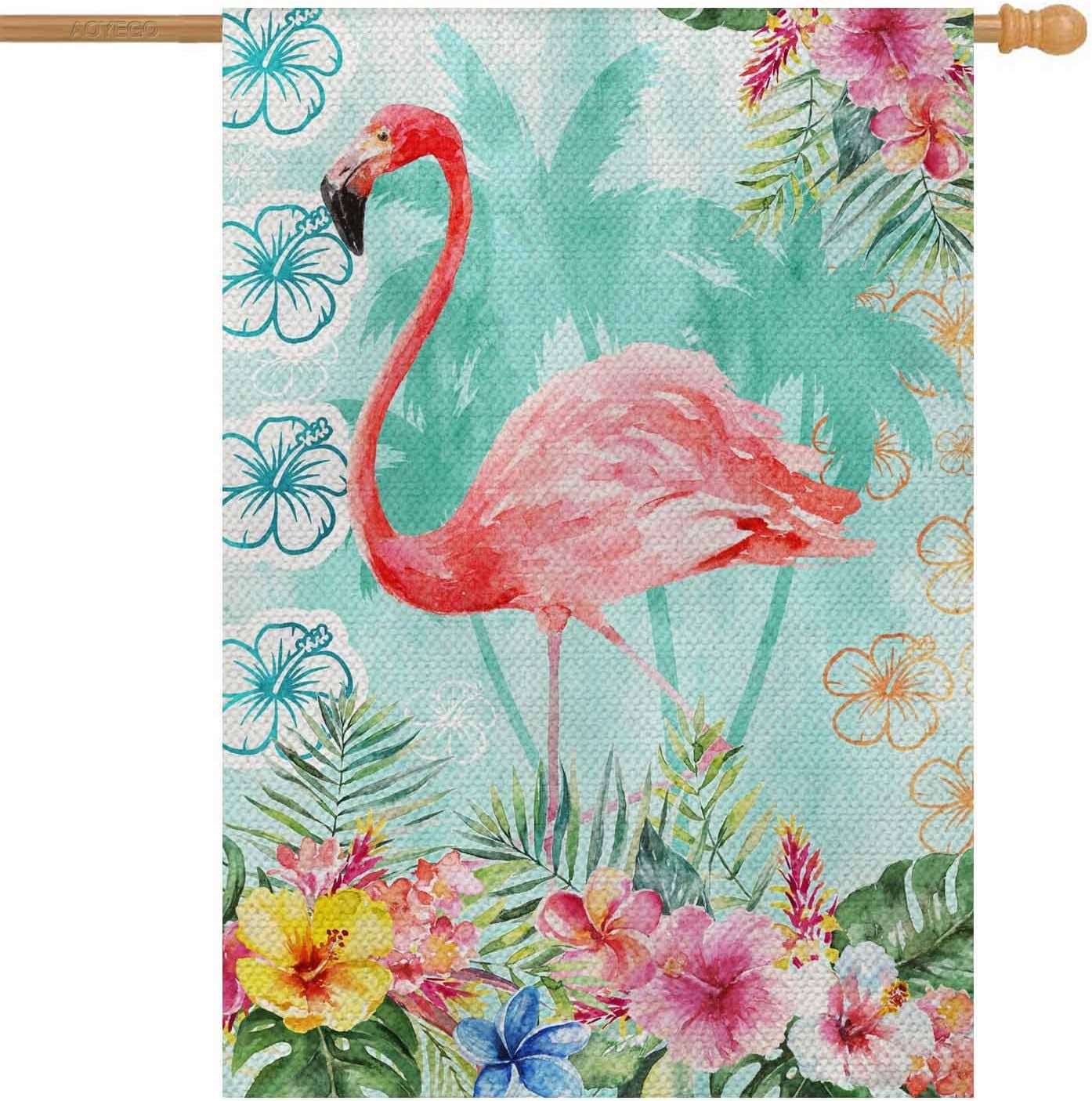 Pink Flamingo House Flag 28 x 40 Inch Large Vertical Double Sided ...