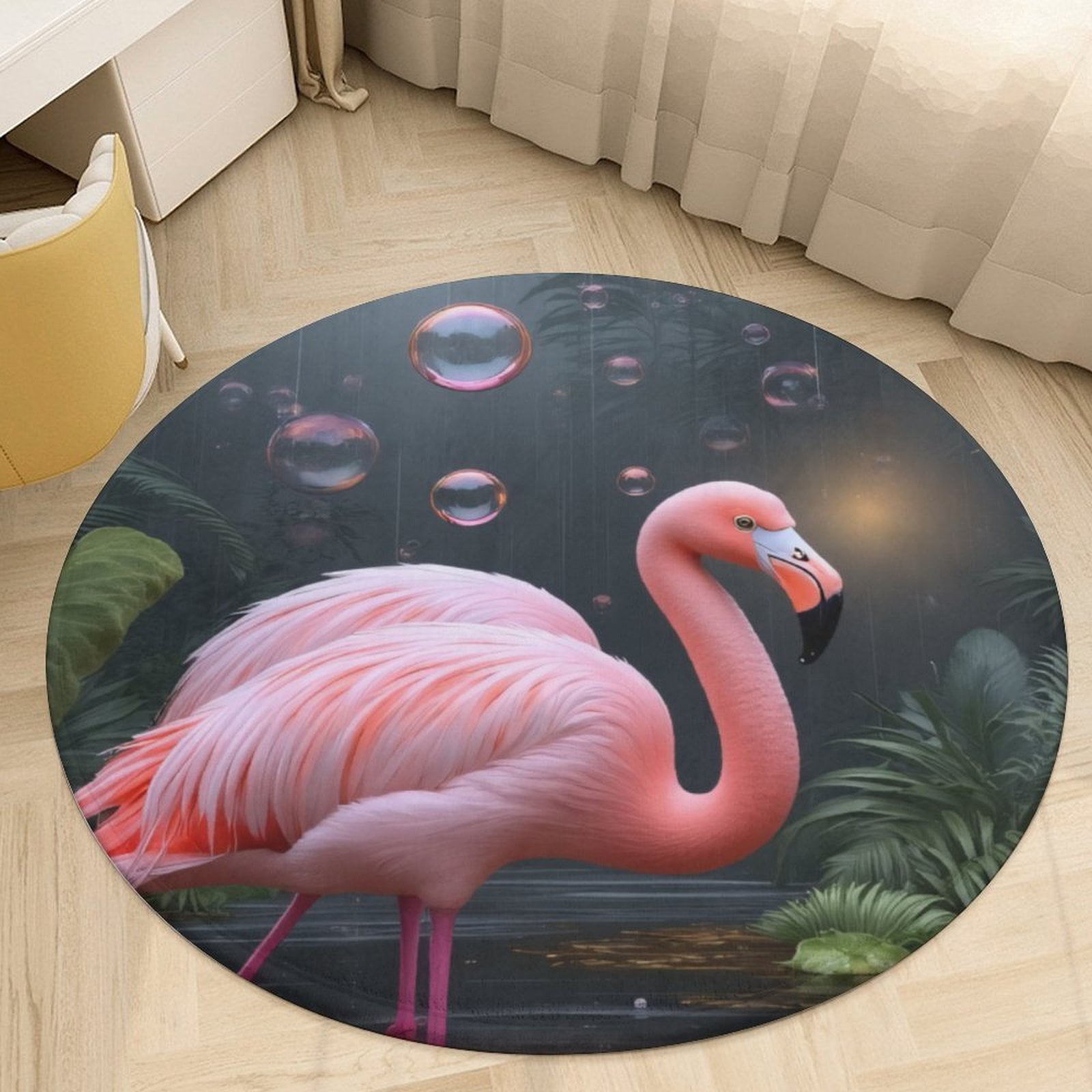 Pink Flamingo Jungle Bubbles Round Area Rugs for Bedroom Living Room ...