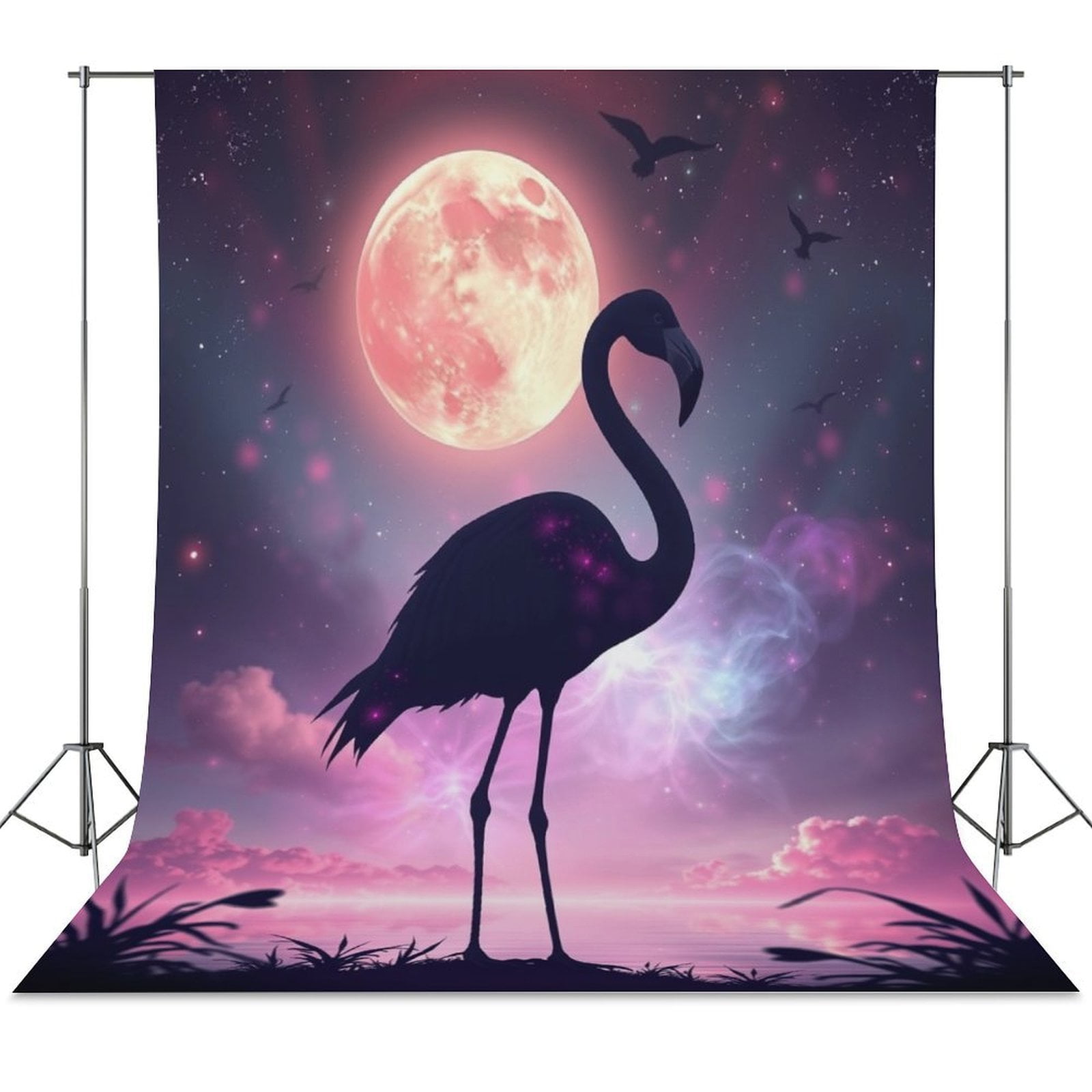 Pink Flamingo Moon Night Photography Backdrops Adult Photostudio Props ...