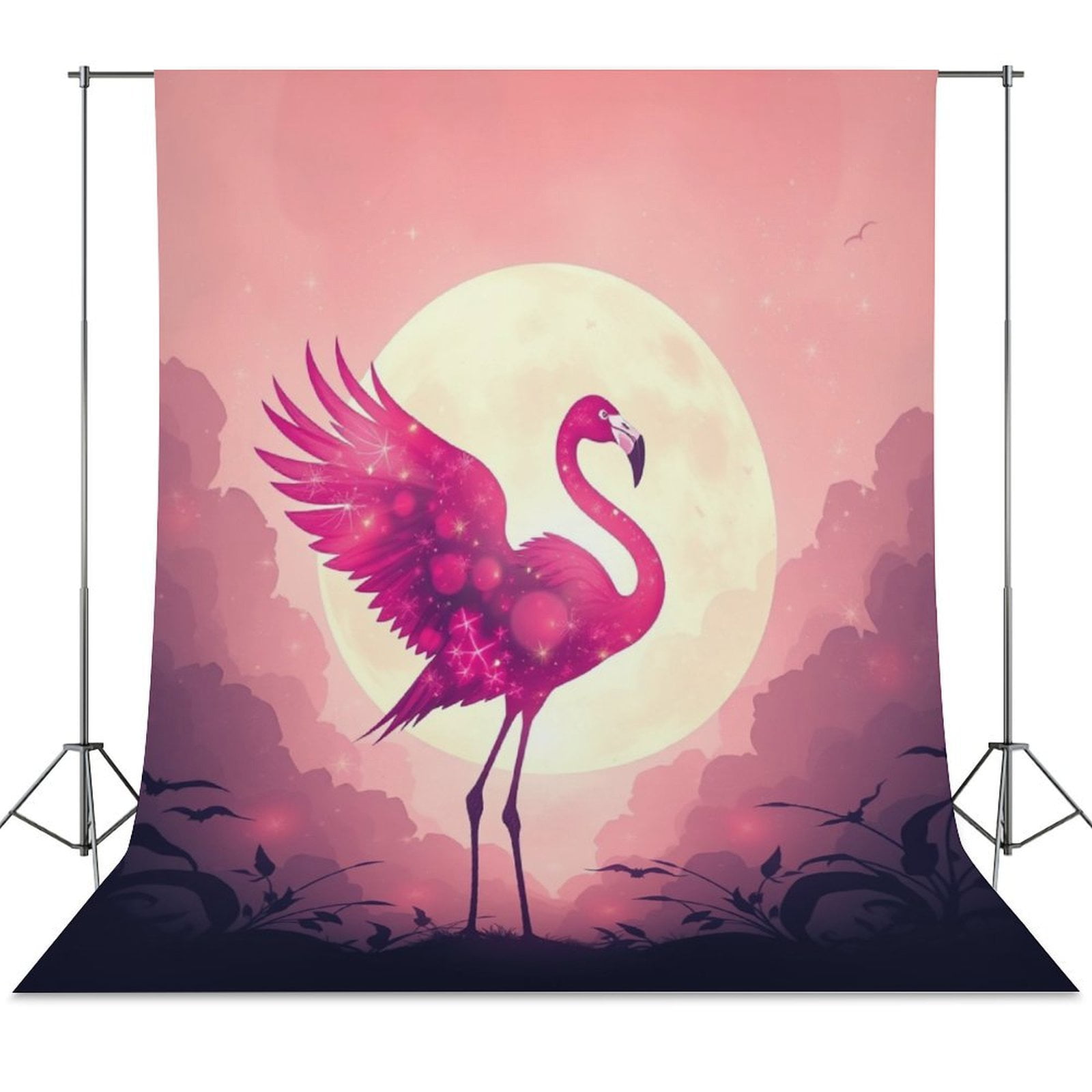 Pink Flamingo Moonlit Night Backdrop Baby Shower Newborn Portrait Girl ...