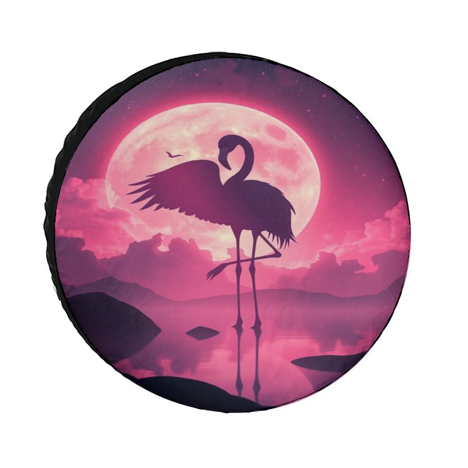 Pink Flamingo Moonlit Night Spare Tire Cover Weatherproof Wheel Camper ...