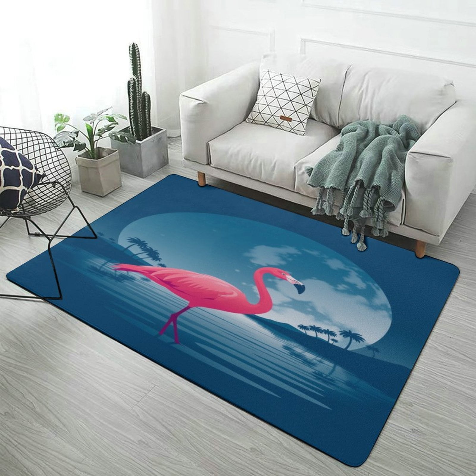 Pink Flamingo Moonlit Scene Carpet Large Size Living Room American ...