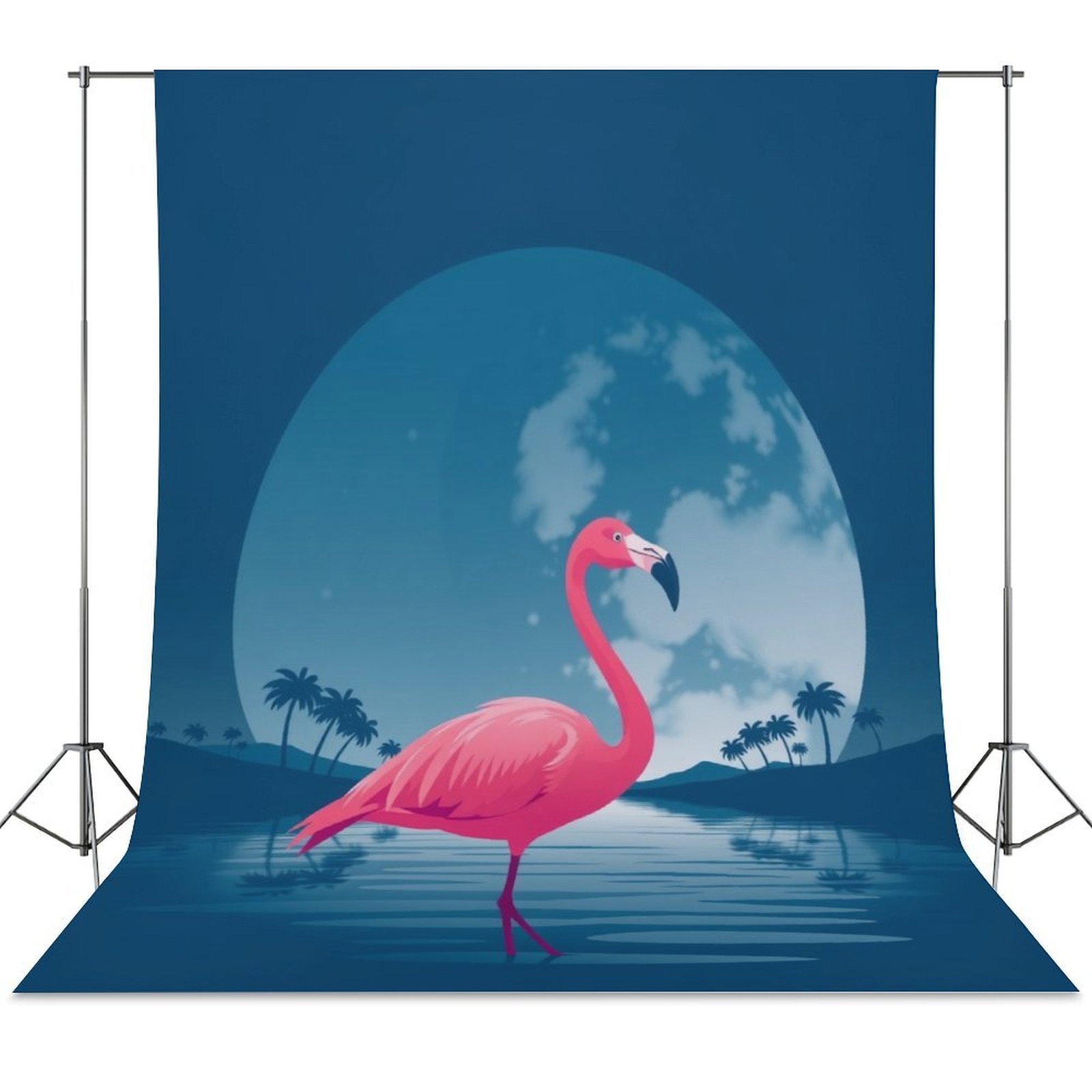 Pink Flamingo Moonlit Scene Party Backdrop Birthday Decoration ...
