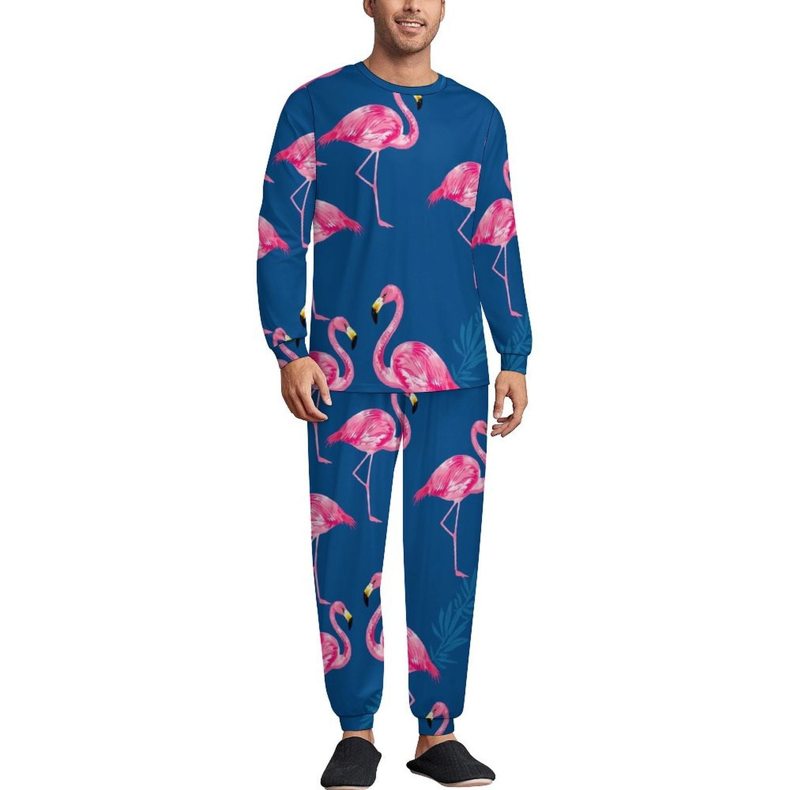 Pink Flamingo Pattern Pajamas Man Warm Sleepwear Autumn Long-Sleeve 2 ...
