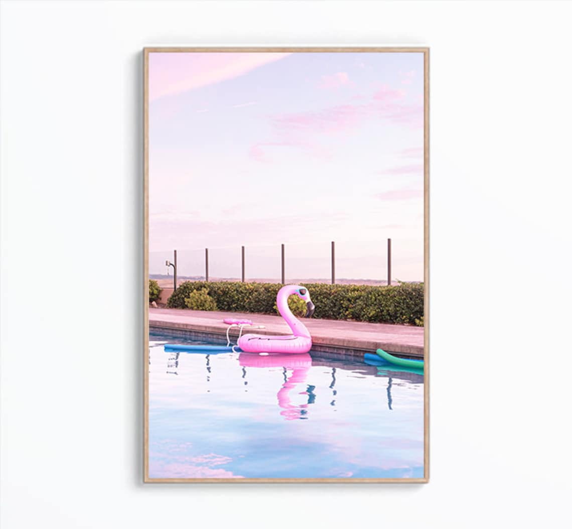 Pink Flamingo Pool Wall Art Print, Palm Springs Poster, Beach Wall ...