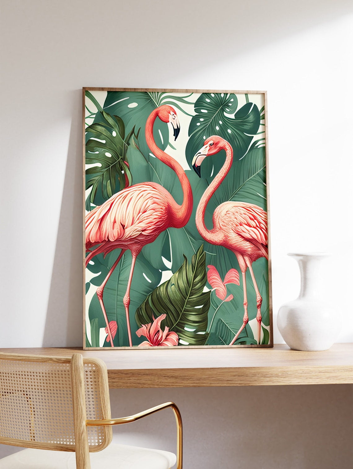 Pink Flamingo Poster, Tropical Jungle Print, Floral Animal Print ...