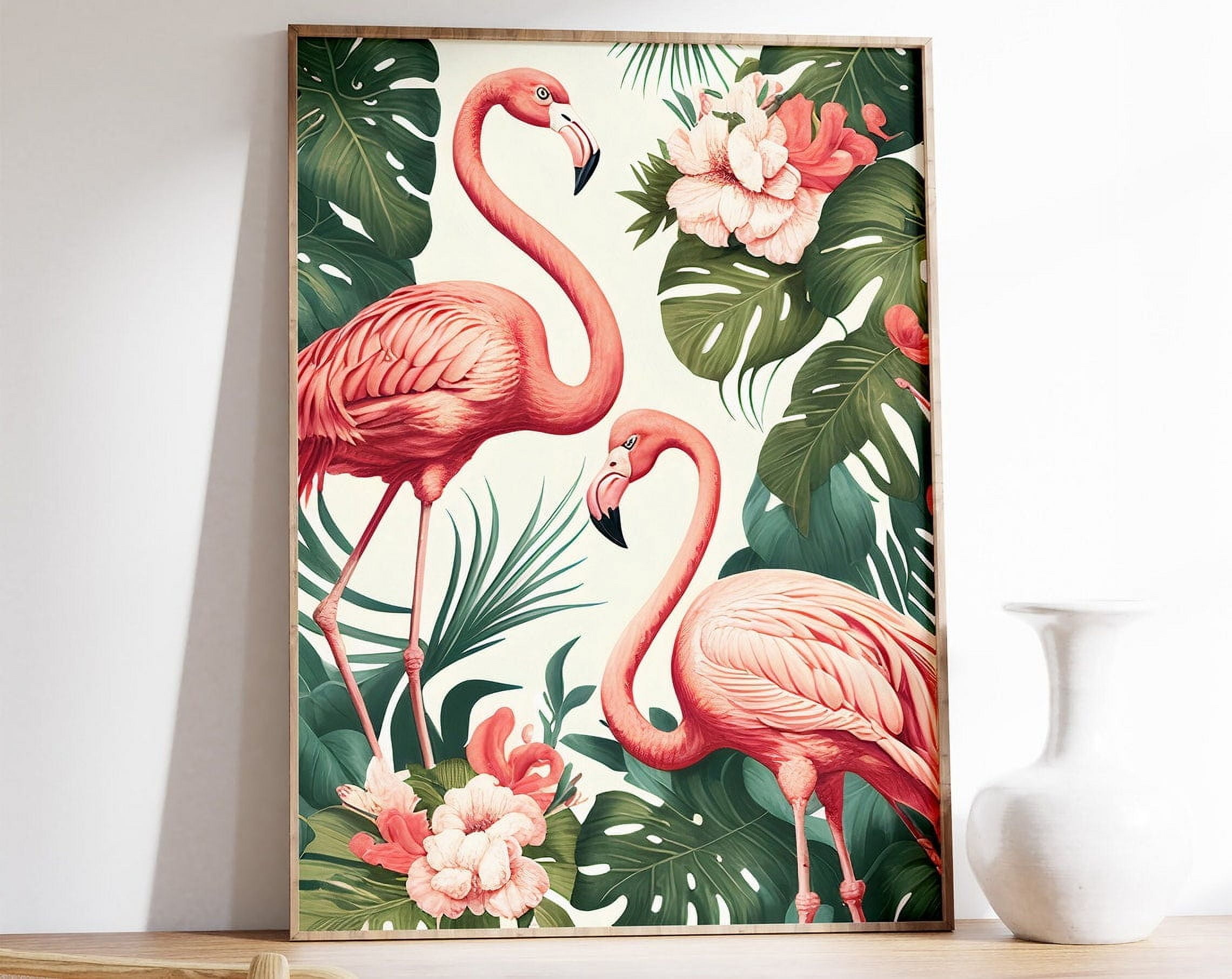 Pink Flamingo Poster, Tropical Jungle Print, Floral Animal Print ...