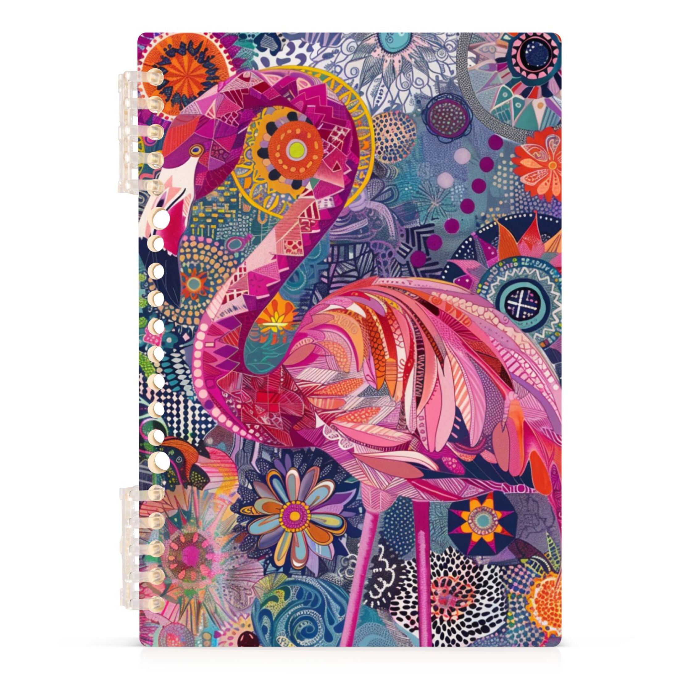 Pink Flamingo Ring Binder Notebook Journey Note Diary College Ruled Spiral Notebook Study Loose ...