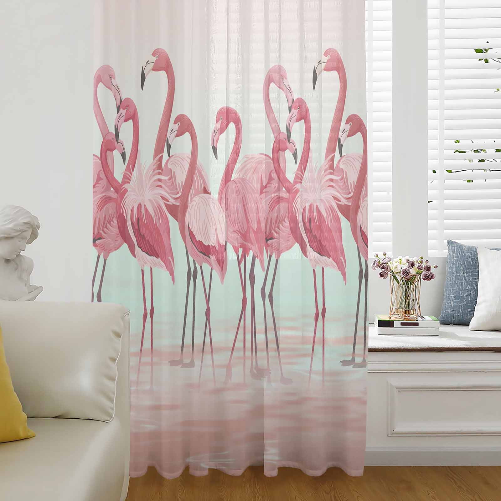 Pink Flamingo Semi Sheer Curtains Drapes for Living Room, Bedroom ...