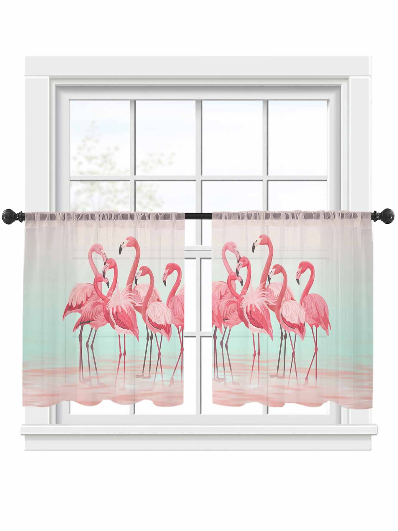 Pink Flamingo Sheer Curtains 45 Inch Length 2 Panels Set, Semi ...