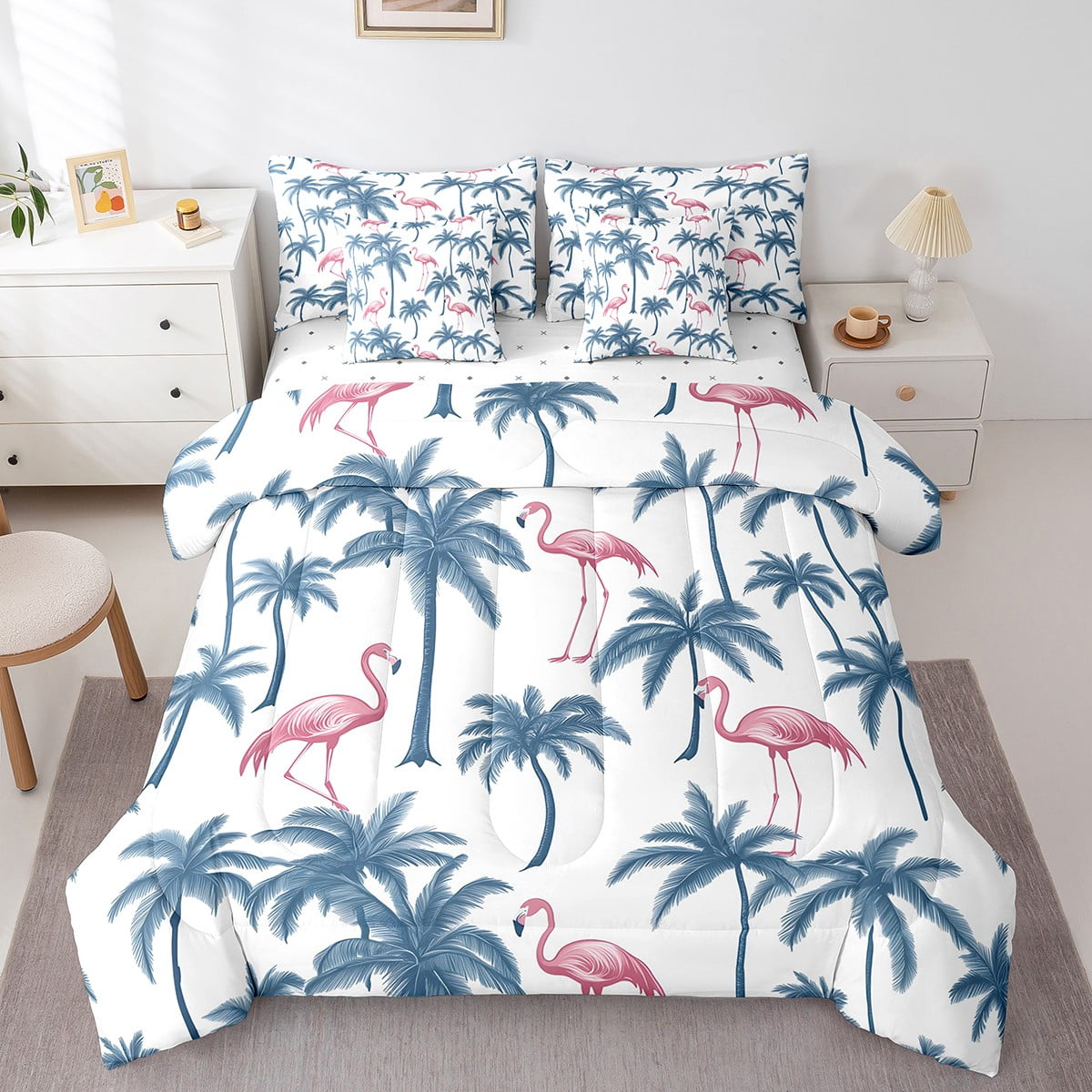 Pink Flamingo Sheet Set Coconut Tree Decor King Bedding Set,Wildlife ...