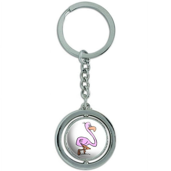 Pink Flamingo Spinning Round Metal Key Chain Keychain Ring - Walmart.com