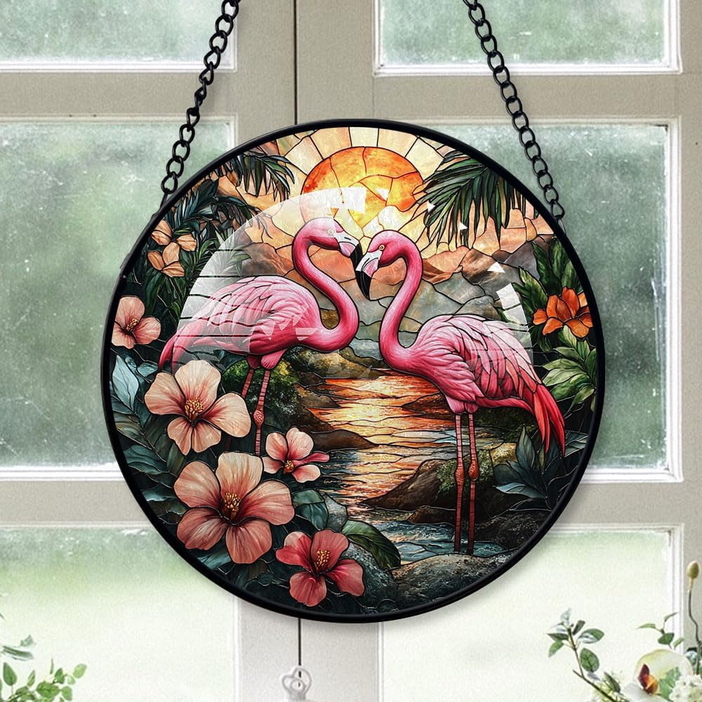 Pink Flamingo Stained Glass Suncatcher, Pink Flamingo Christmas, Pink ...