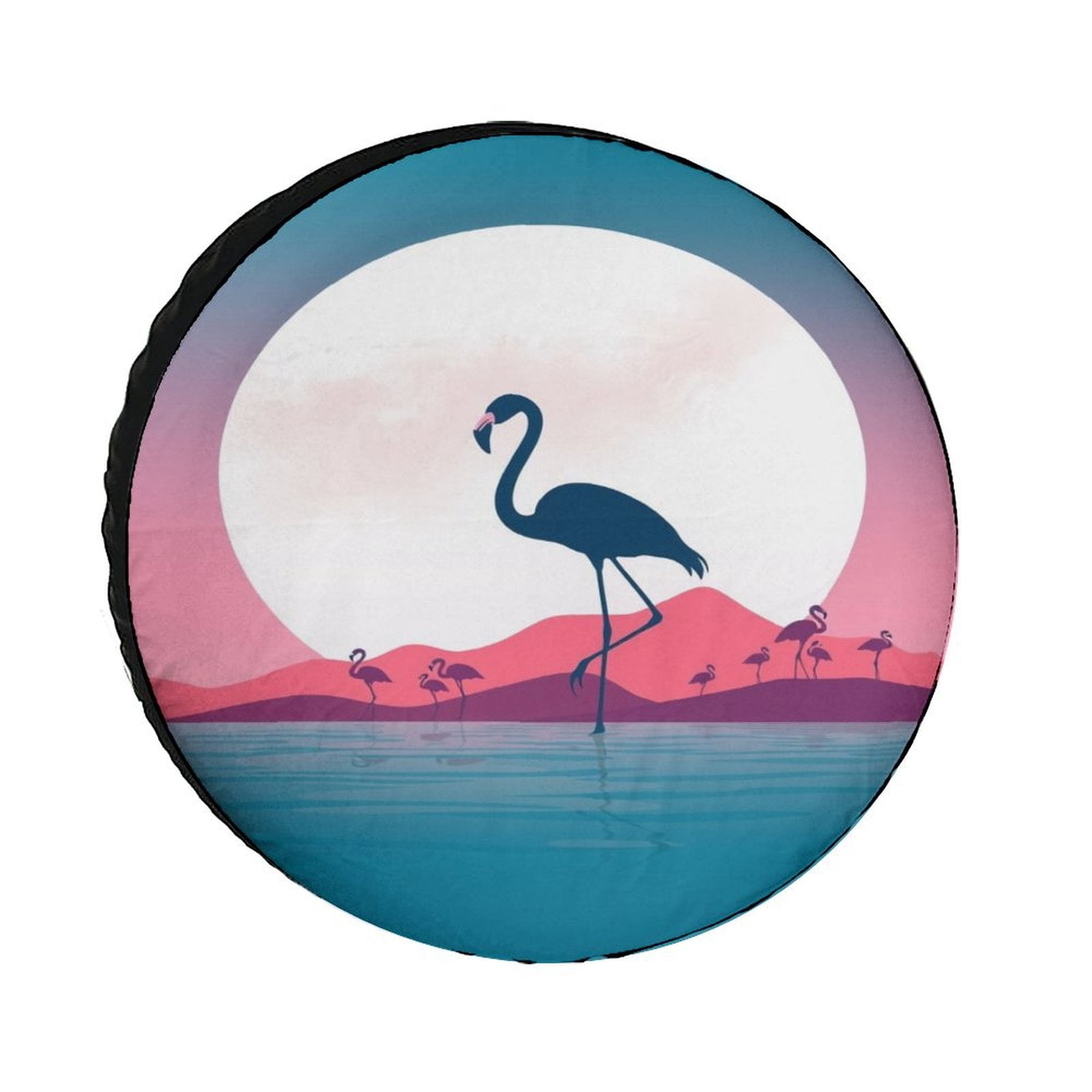 Pink Flamingo Sunset Moon Spare Tire Cover Dust-Proof Wheel Tire Cover ...