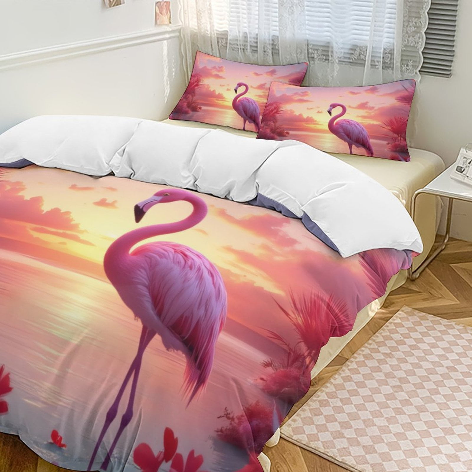 Pink Flamingo Sunset Oasis 3D Duvet Cover Set Quilt Cover Theme of Kid ...