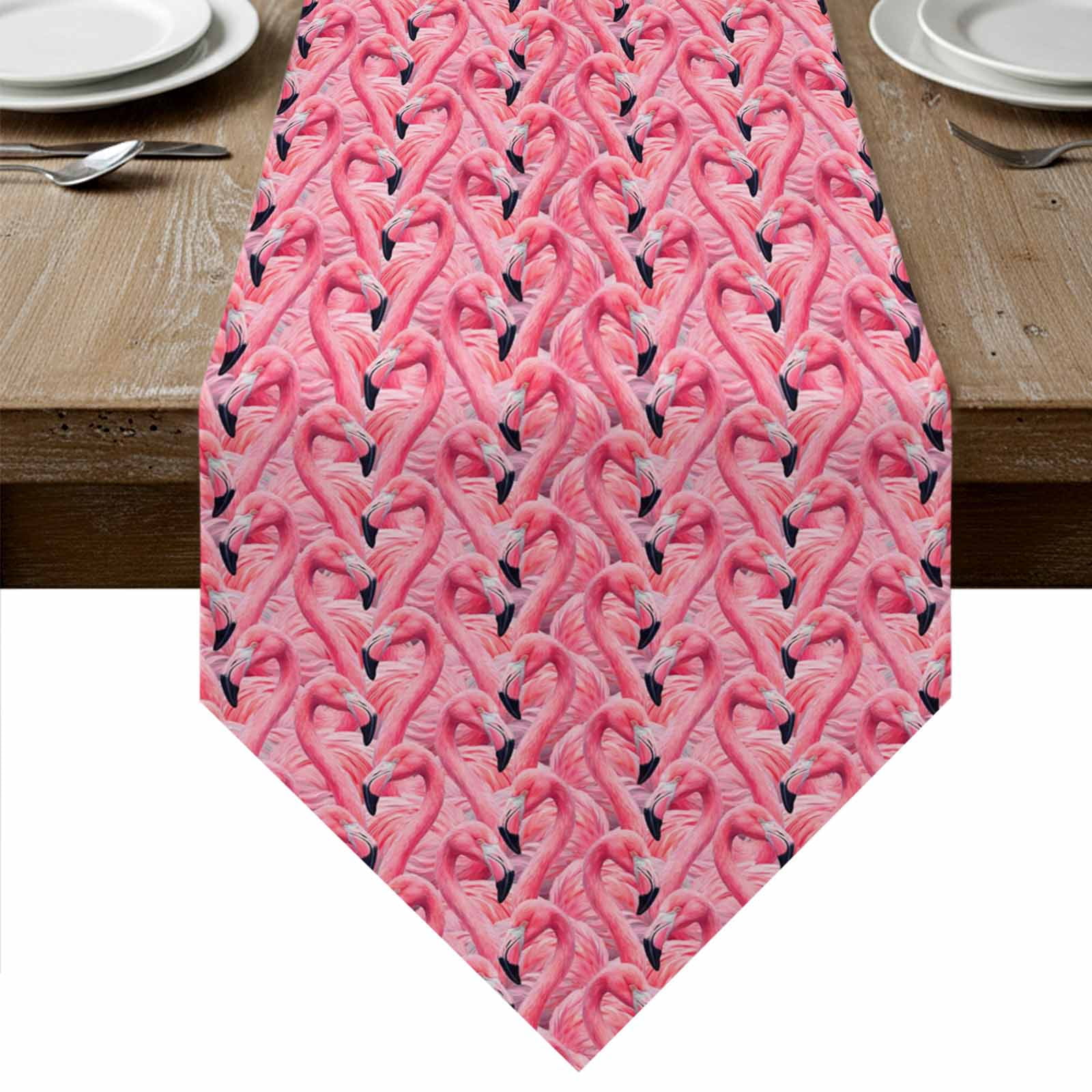 Pink Flamingo Table Runner Linen Burlap Table Runner 60 Inches Long ...